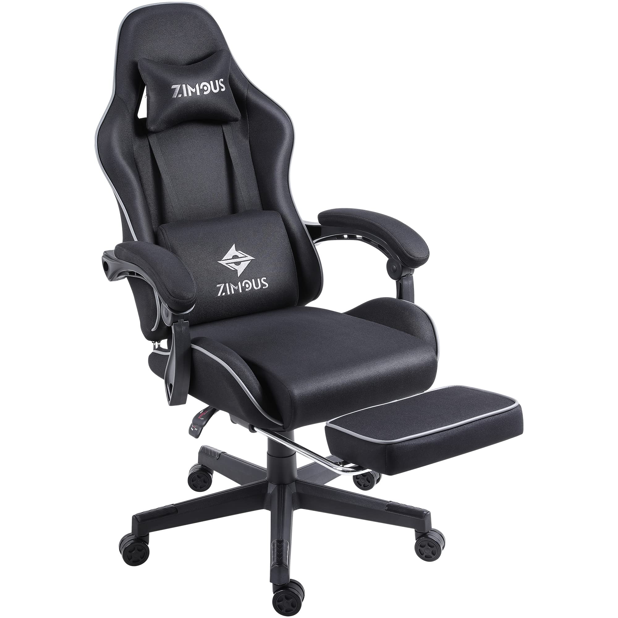 Zimous Gaming Chair Fabric Game Chair with Pocket Spring Cushion Office Massage Chair Breathable Reclining Computer Chair with Footrest Adjustable Ergonomic Gamer Chair 290LBS (Black)