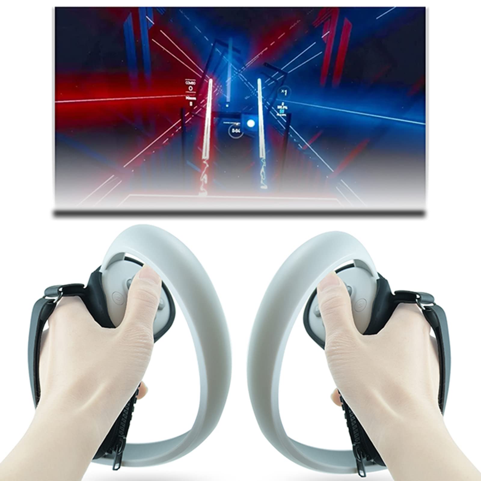 Compatible with Pico 4 VR Handle Sleeve Anti-Throw Controller Handle Strap,Touch Controller Grip Cover&Anti-Slip Adjustable Knuckle Strap for Pico 4