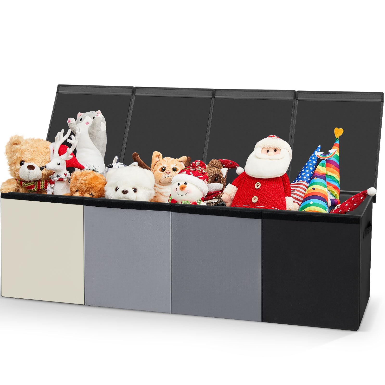 Patelai Extra Large Toy Box Chest 3/4 Dividers Collapsible Sturdy Storage Bins with Lid and Handles Storage Organizer for Living Room Playroom Bedroom Nursery(Black, White, Gray,49.2 x 13 x 15.7'')
