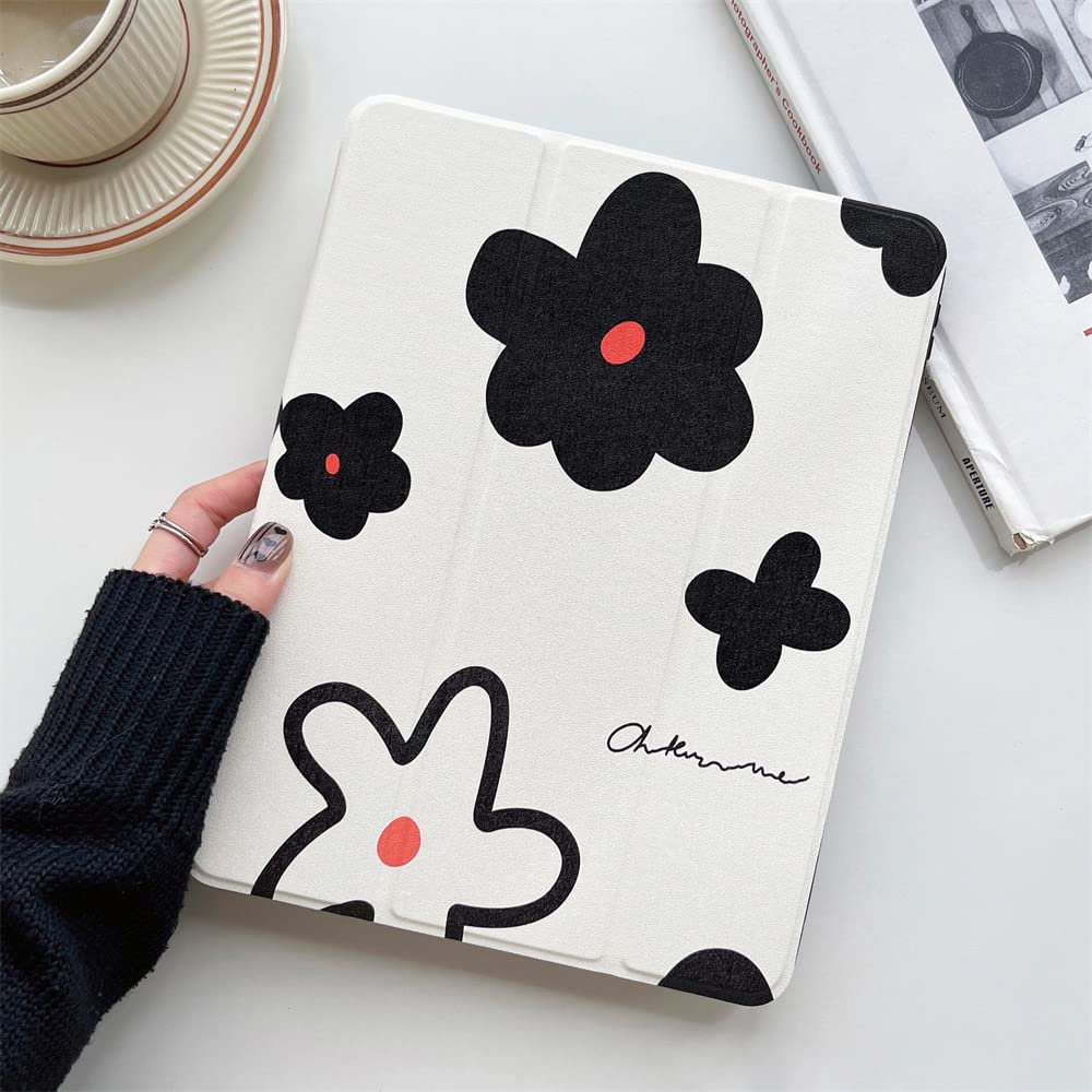Compatible with iPad Air 4/5 Case with Pencil Holder Cute Flower Design for iPad Pro 11 inch Protective Cover Leather Silicone Shockproof Cases for Apple iPad Air 4/5 10.9 inch - White