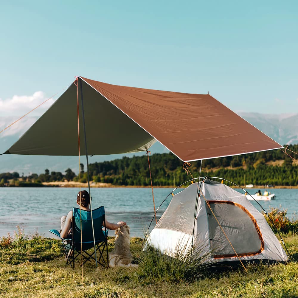 Camping Tarp, Hammock Rain Fly Waterproof Anti-UV, Lightweight Tent Tarp 10X10FT for Camping, Backpacking, Outdoor Traveling