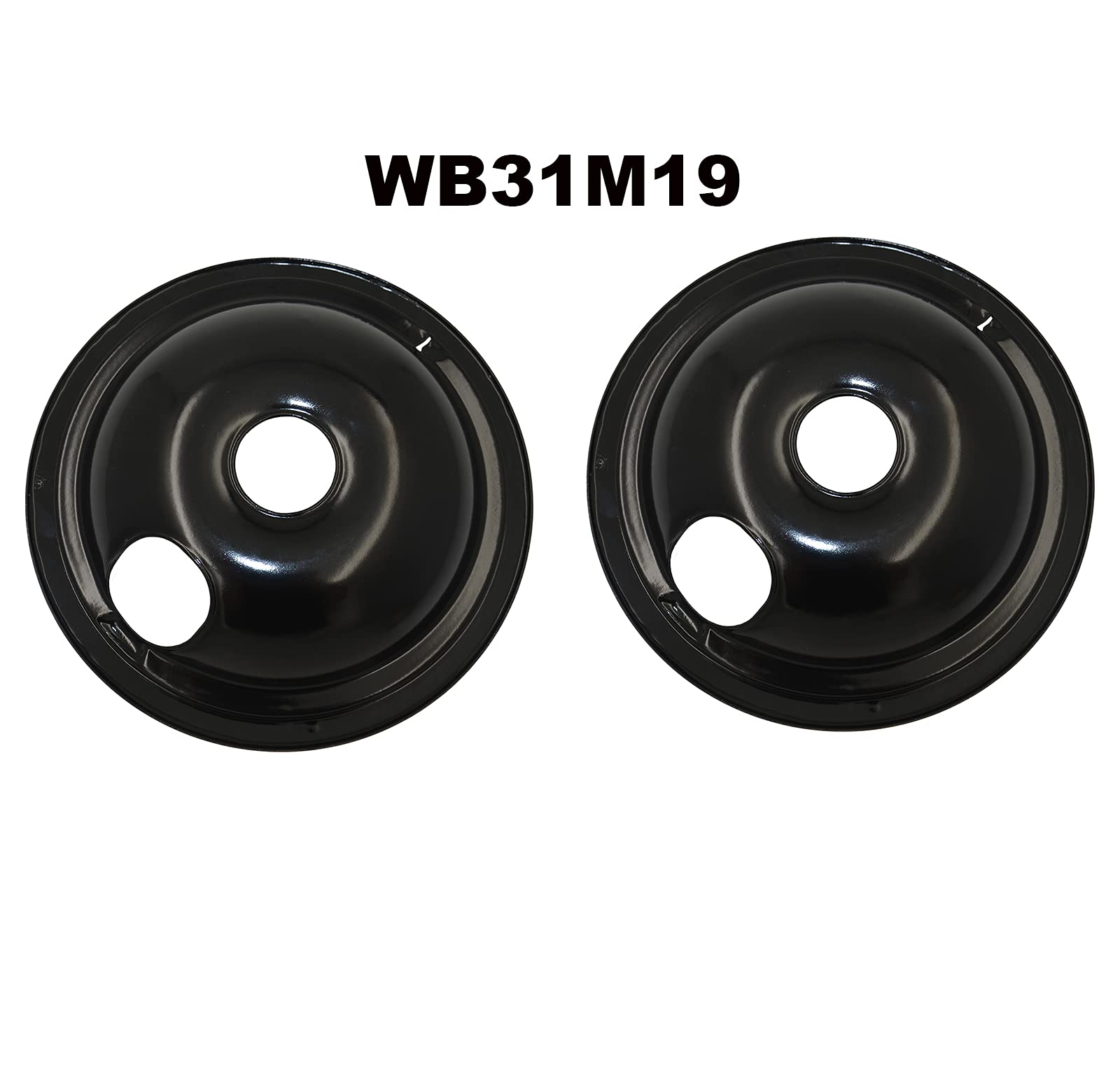 WB31M19 and WB31M20 Range Cooktop Porcelain Drip Pans Replacement Set Compatible with GE Hotpoint Kenmore Range with Locking Slot - Includes 2 6-Inch and 2 8-Inch Pans, 4 Pack, Black