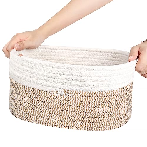 Storage Baskets for Shelves, Set of 3 Storage Baskets with Handles for Living Room, Bathroom Nursery Shelves (Mixed Camel+White)