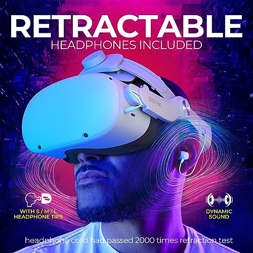 DESTEK Data Passthrough Battery Head Strap Compatible with Meta/Oculus Quest 2 Accessories - Supports USB 3.0, with 7000mAh Battery Pack and Headphones, Face Pressure-Free Workout Headstrap - Upgraded