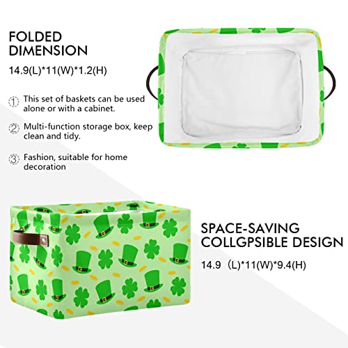 Foldable Storage Basket, Cube Organizer Bins St Patricks Day Leaf Hat Cube Bag Dual Handles for Closet Shelf