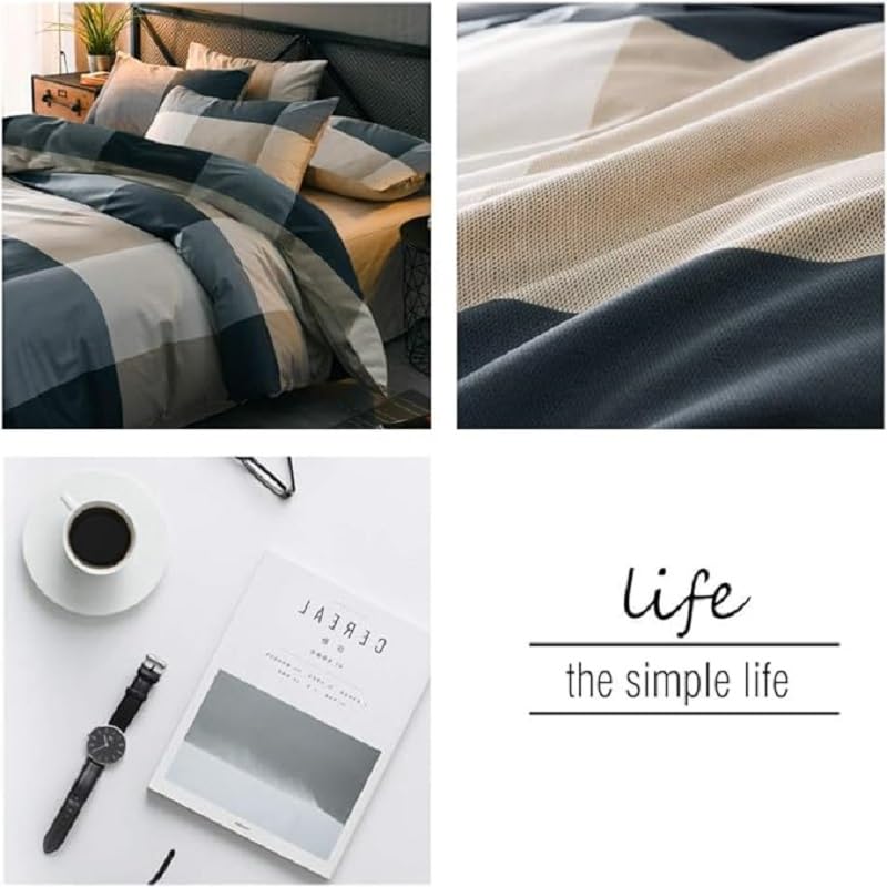 Cotton Striped Duvet Cover Twin Modern Style White Blue Grey Stripe Pattern Comforter Cover Geometric Stripe Bedding Set 1 Twin Duvet Cover with 2 Pillowcases Geometric Stripe Bedding Collection