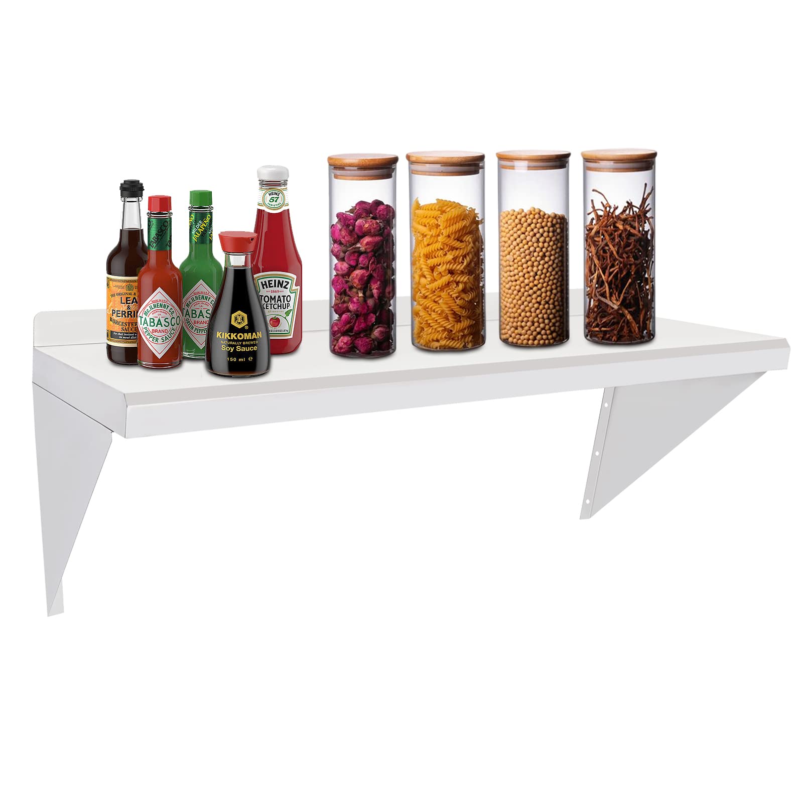 DNYSYSJ 12” x 36” Stainless Steel Wall Shelf, Heavy Duty 110lbs Metal Shelf Commercial Wall Mount Floating Shelving with Backsplash for Restaurant, Utility Room, Kitchen and Garage