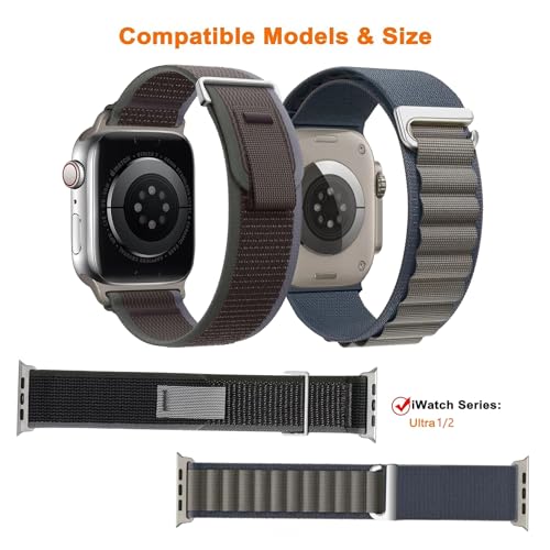 BORDOMOL Nylon Bands Compatible With Apple Watch Ultra 1/2 Band 42mm 44mm 45mm 49mm, Alpine Loop+Trail Loop for Women Men (6 Pack)