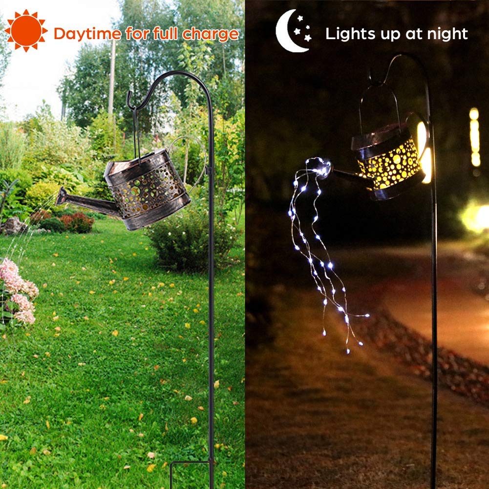 WEAQALDBownew Garden Decor Solar Lights Outdoor Metal Decorative Stake Waterproof for Garden Patio Lawn Porch Walkway Pathway and Yard with Watering Can Shape Lantern