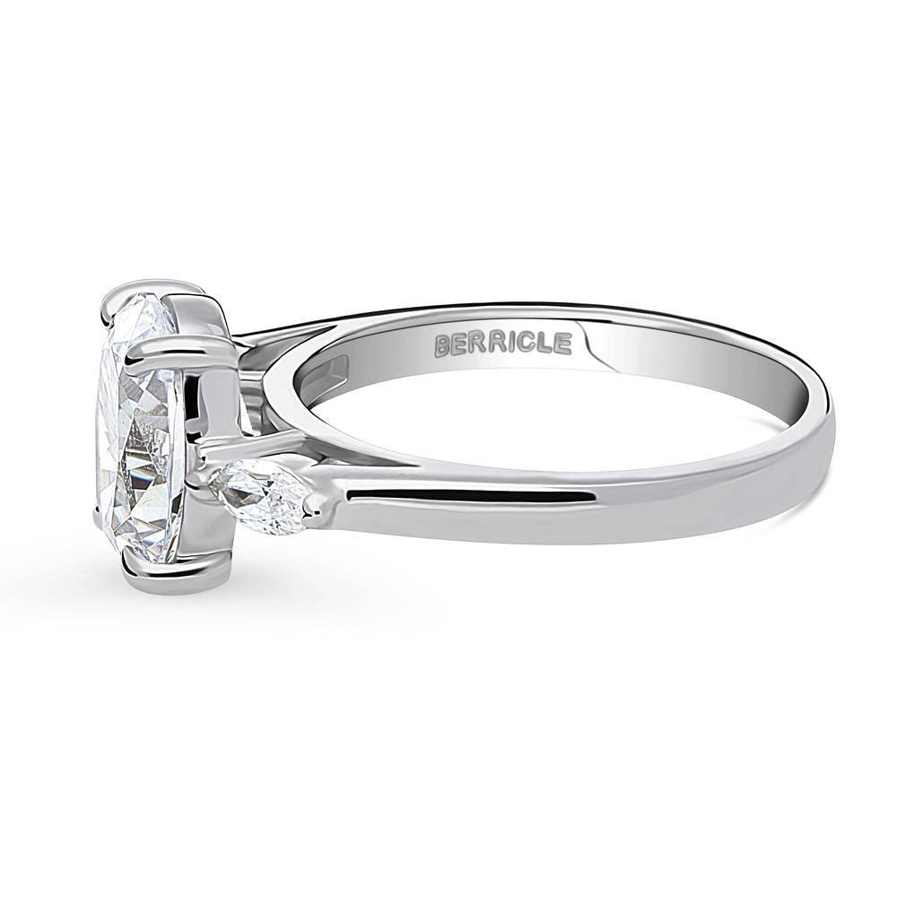 BERRICLE Sterling Silver 3-Stone Wedding Engagement Rings Oval Cut Cubic Zirconia CZ Promise Ring for Women, Rhodium Plated Size 6