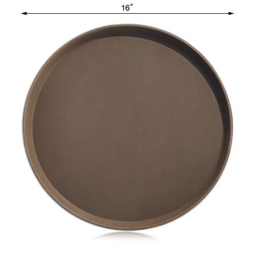 New Star Foodservice 25248 Restaurant Grade Non-Slip Tray, Plastic, Rubber Lined, Round (16-Inch, Brown)