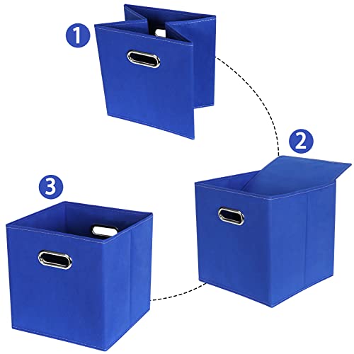 STOREONE Fabric Storage Bins Cubes Baskets Containers-(11X11X11") with Dual Handles for Shelf Closet, Nursery Home , Bedroom Organizers, Foldable Set of 3 (Dark Blue)
