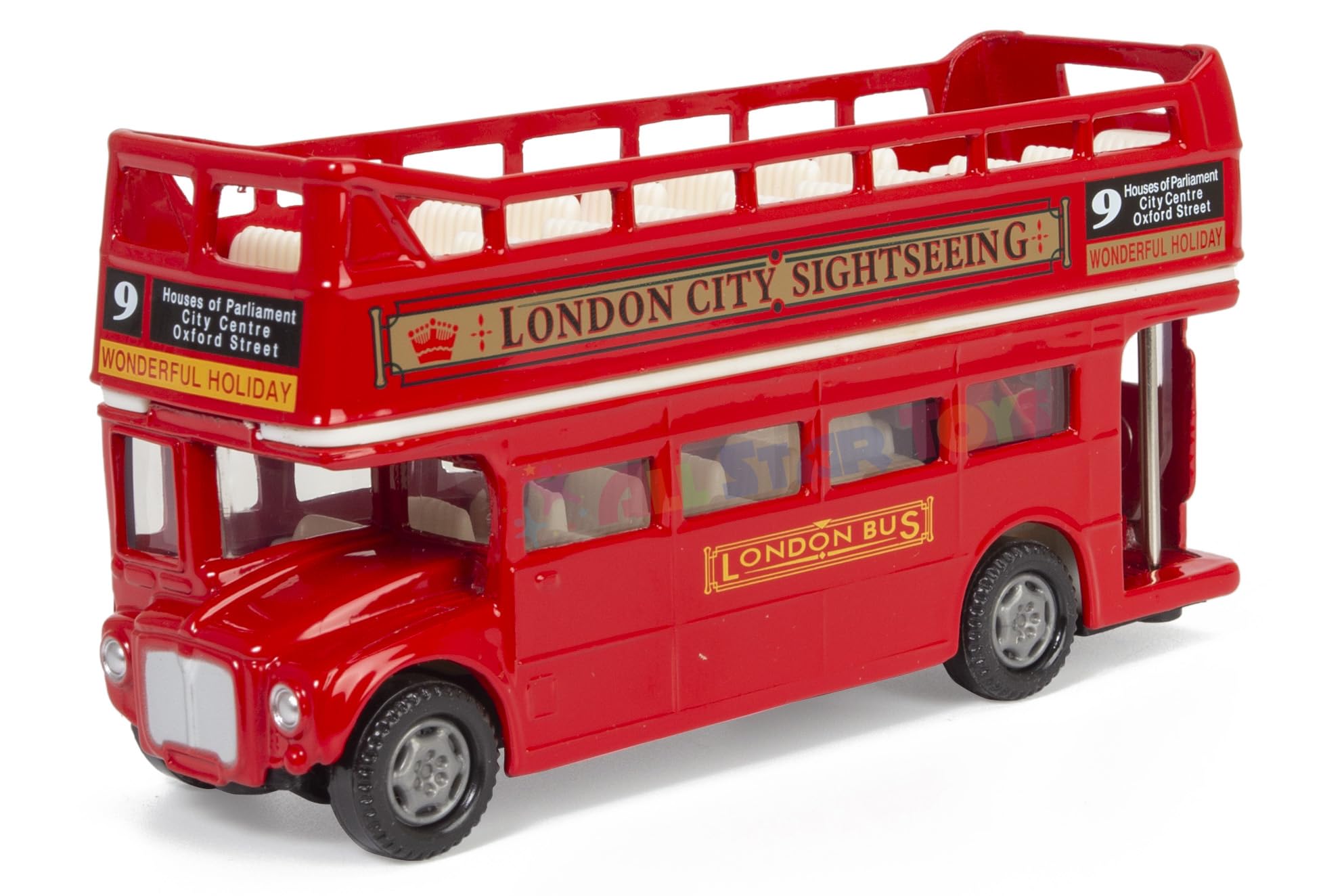 London Double Decker Bus Open Top, Red - Motormax 76008 - 4.75" Diecast Model Toy Car