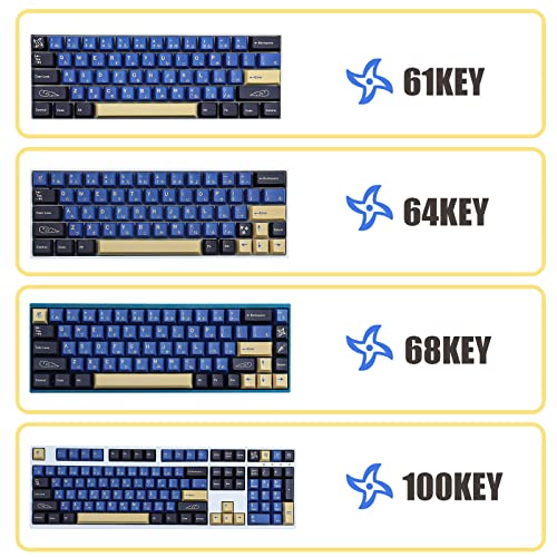 Hyekit PBT Keycaps 119 Keys Blue Samurai Keycaps Dye-Sublimation Ninja PBT Keycap Set Cherry Profile Custom Keycaps for Cherry Gateron MX Switches Mechanical Keyboards US Layout