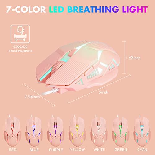 Gaming Keyboard and Mouse Pink Keyboard with White Backlit,CHONCHOW USB Wired 87key Gaming Keyboard Mini and Mouse 3600DPI,19 Keys No-Conflict, Illuminated Keys Compatible with PC/Ps4,Ps5/Xbox/Mac