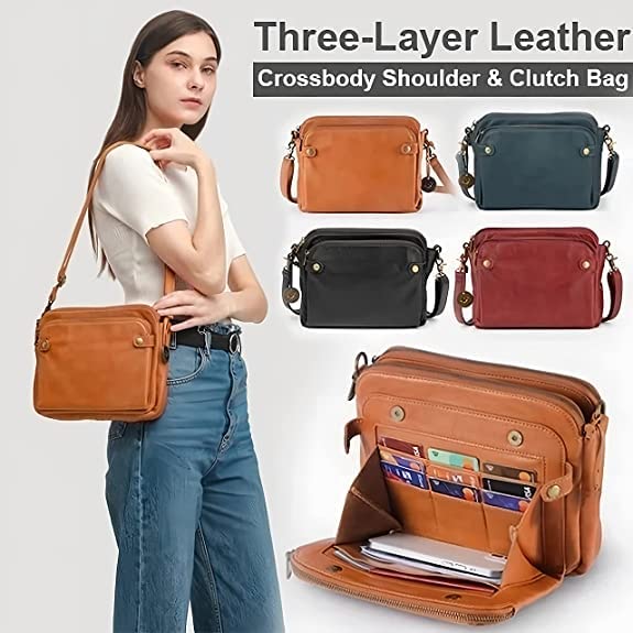 BOBOROI Crossbody Leather Shoulder Bags and Clutches for Women, Women's Purses and Handbags Small Size, Multiple Compartments (blue)