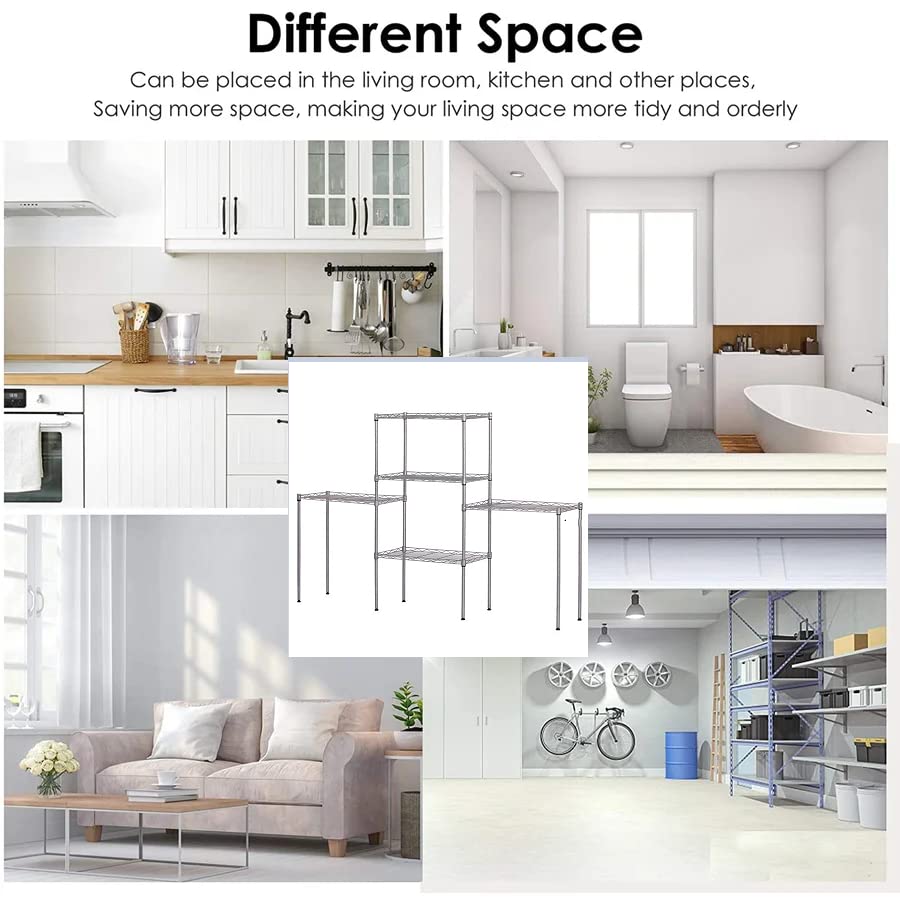 Duitrc Wire Shelving Unit Adjustable Steel Wire Rack Chrome, Heavy Duty Storage Shelving Unit On,Floor Standing Storage Rack Metal Organizer Wire Rack,for Garage Kitchen (Silver, Combination Shelf)
