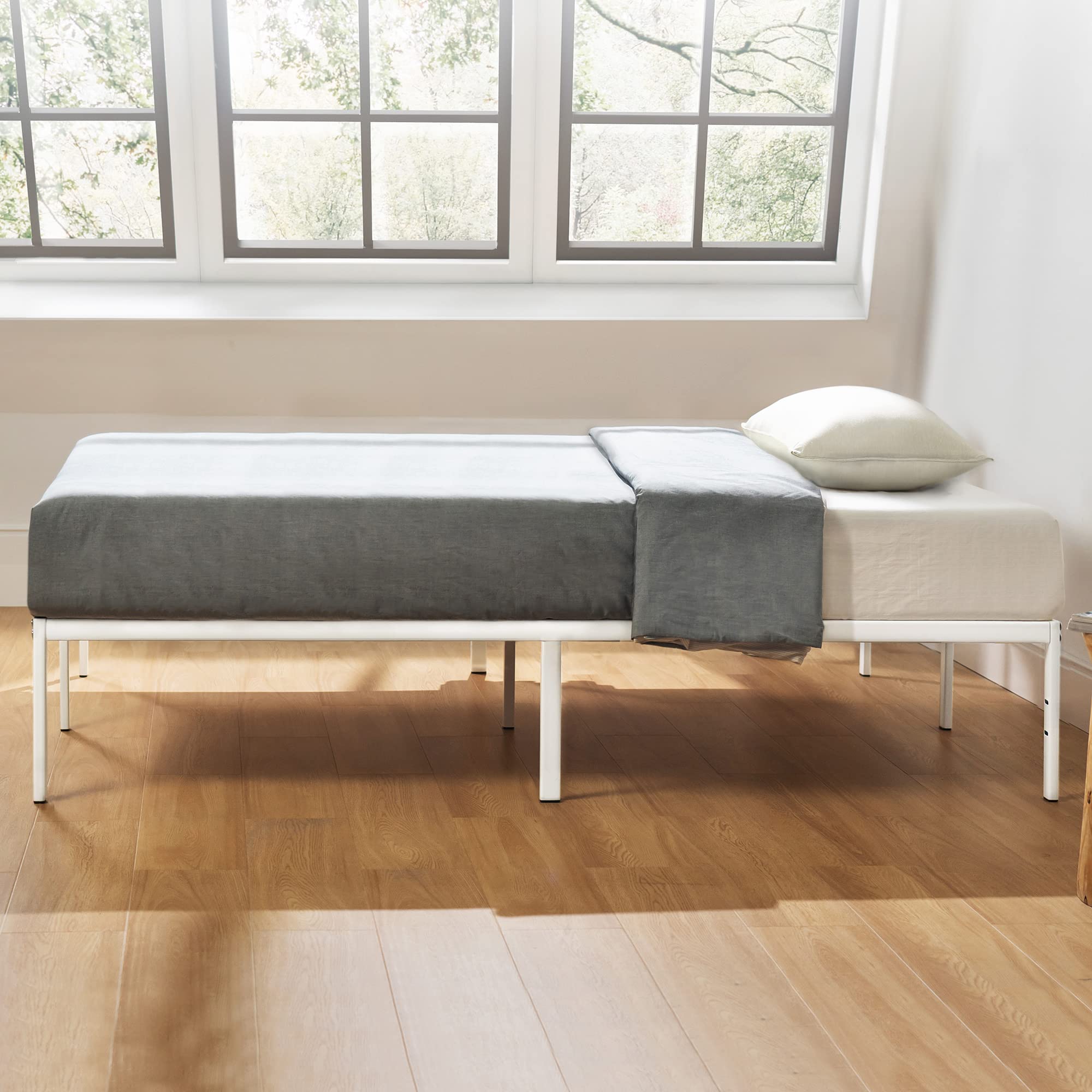Best Price Mattress 14 Inch Metal Platform Bed Frame, Heavy Duty Steel Slats, White, King (SPSC-14WH-K)