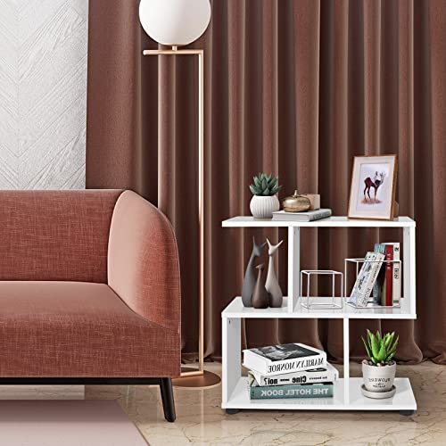 Giantex 3-Tier Geometric Bookshelf, 24ββ Tall Wood S-Shaped Display Shelves with Thick Foot Pads, Freestanding Open Shelves Nightstand, Floor Standing Display Shelf Bookcase