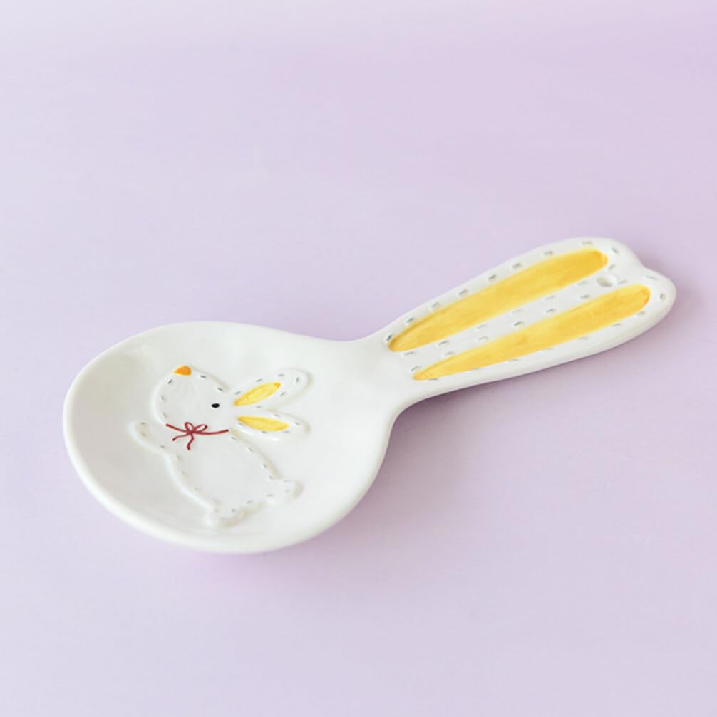 Ceramic Spoon Rest Coffee Spoon Holder for Stove Top Coffee Spoon Rest Bunny Shape Spoon Holder Cooking Spoon Rest for Kitchen Counter Utensil Rest for Spatula,Tongs,Ladles