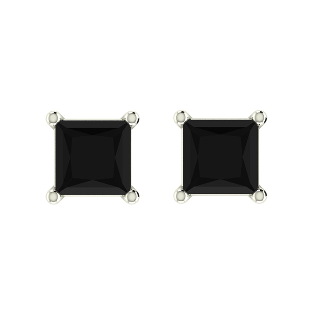 Black Diamond Stud Earrings for Women Men Princess Cut 14K White Gold 0.92 ct t.w. Gift Box Authenticity Cards