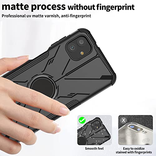 for Samsung A04 Case, Galaxy A04 Case with Screen Protector, Military Grade Shockproof Protective Phone Case with 360°Rotatable Ring Holder, Supports Magnetic Car Mounts for Samsung Galaxy A04(Black)
