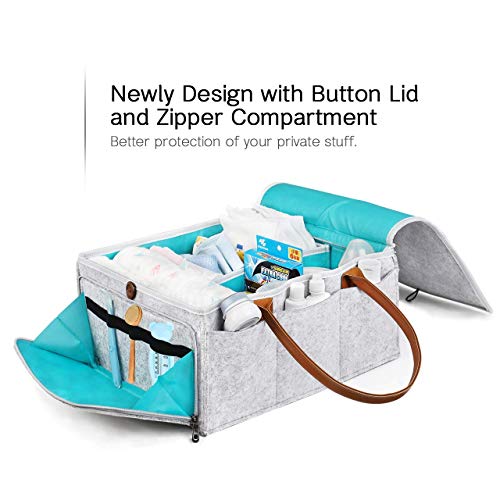 REHOC Diaper Organizer Baby Nursery Storage Basket with Zipper Lid and Leather Handle Baby Changing Bag