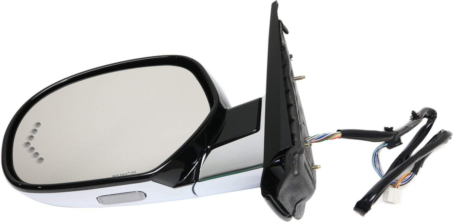Kool Vue Driver & Passenger Side Power Heated Mirrors for Cadillac Escalade Escalade ESV 2007-2014 Power Fold With Signal Light, Memory & Puddle Lamp; Without Blind Spot Monitor Chrome
