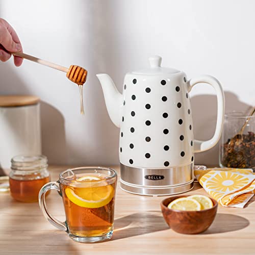 BELLA Electric Kettle & Tea Pot, Ceramic Water Heater with Detachable Swivel Base, Auto Shut Off & Boil Dry Protection, 1.5 Liter, Polka Dot, BPA Free
