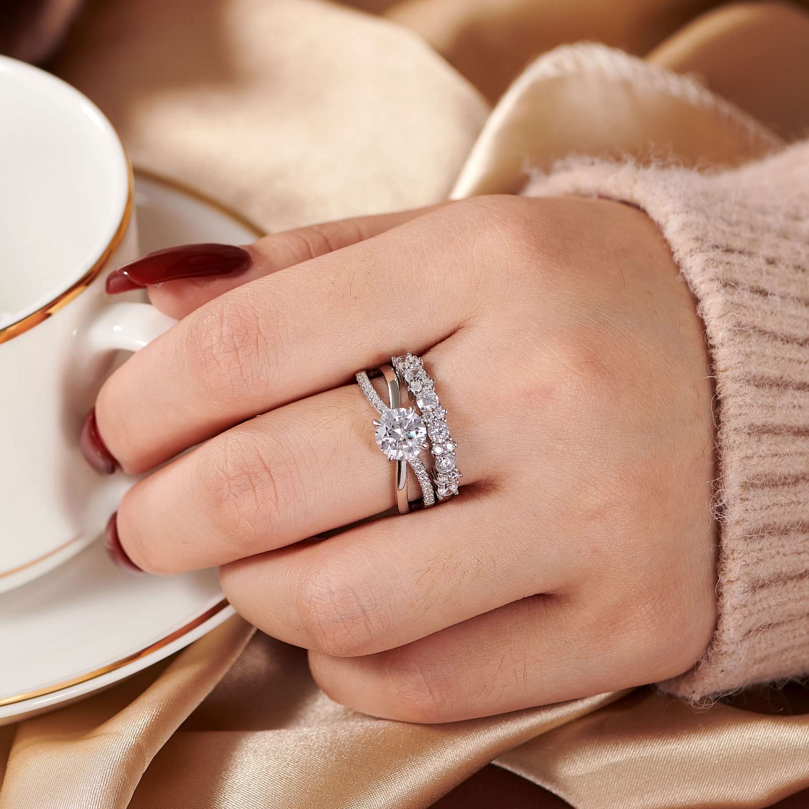 Blongme 2Ct Wedding Rings for Women Bridal Ring Sets 925 Sterling Silver AAAAA CZ Engagement Rings Twisting Infinity Pave Set Size 7