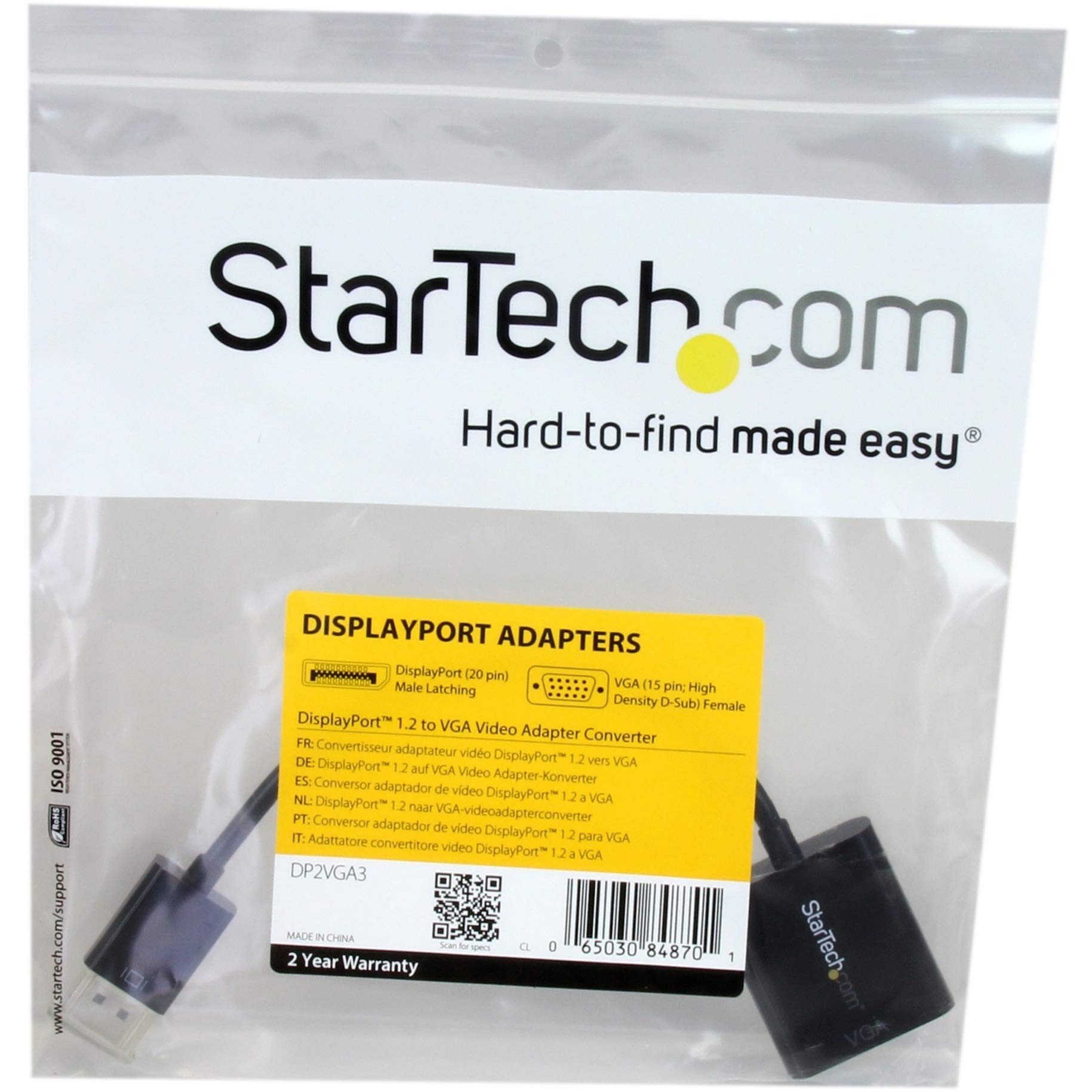 StarTech.com DisplayPort to VGA Adapter - Active DP to VGA Converter - 1080p Video - DP/DP++ Source to VGA Monitor Cable Adapter - DP to VGA Adapter Dongle Digital to Analog - DP 1.2 to VGA (DP2VGA3)