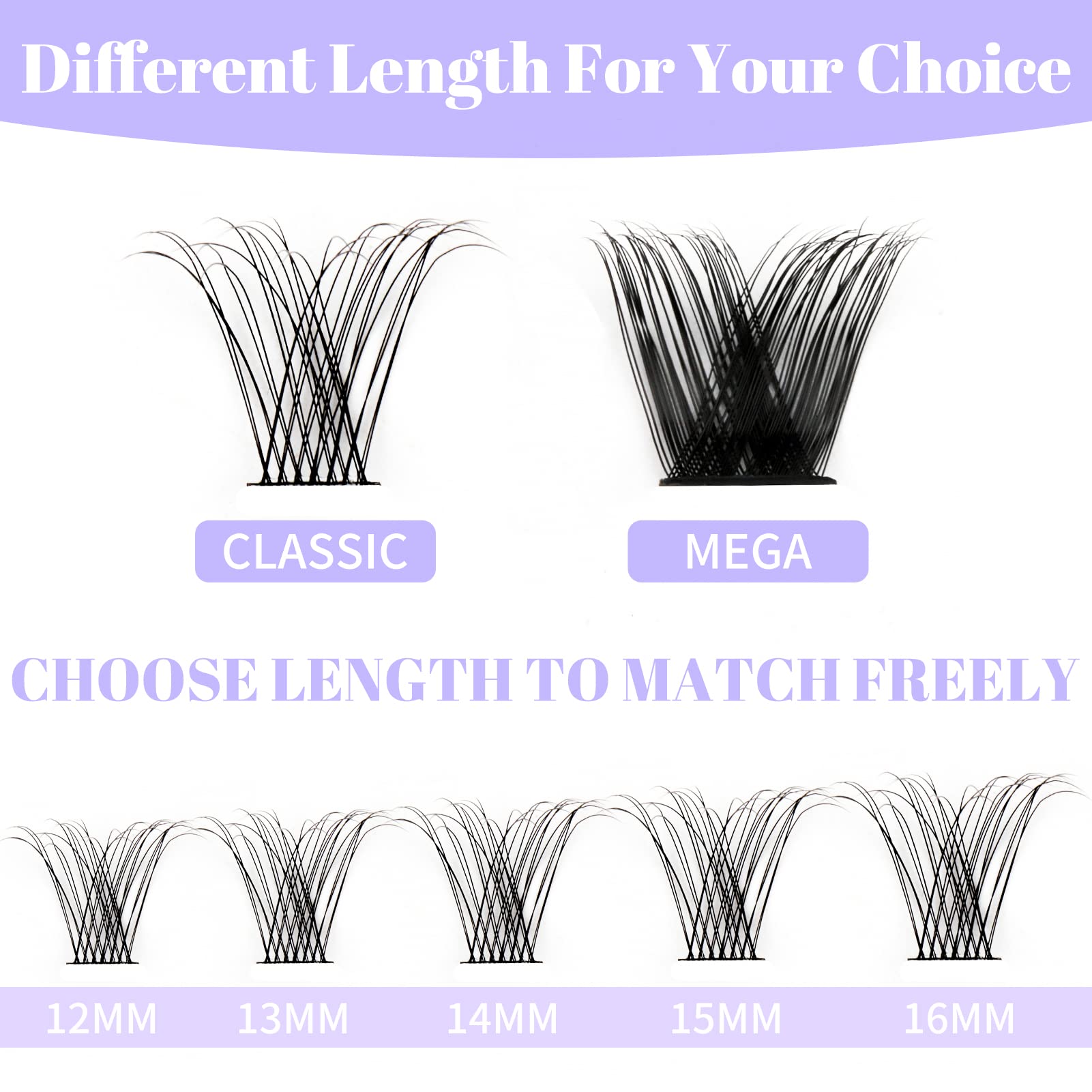 Cluster Lash Glue Black Sensitive Waterproof Lash Glue Long Lasting DIY Lash Glue and 2 Style Wide-stem Lash Clusters C/D Curl Thin Band Cluster Lashes