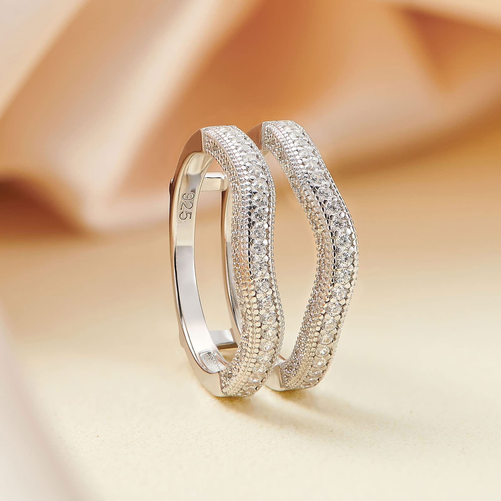 Blongme Curved Wedding Bands for Woman 925 Sterling Silver Ring Enhancer Guard for Engagement Wedding Rings Stackable Engagement Enhancer Guard AAAAA CZ Size 7