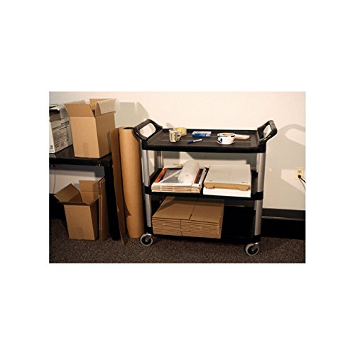 Rubbermaid Commercial Products Heavy Duty 3-Shelf Rolling Service/Utility/Push Cart, 200 lbs. Capacity, Black, for Foodservice/Restaurant/Cleaning/Workplace
