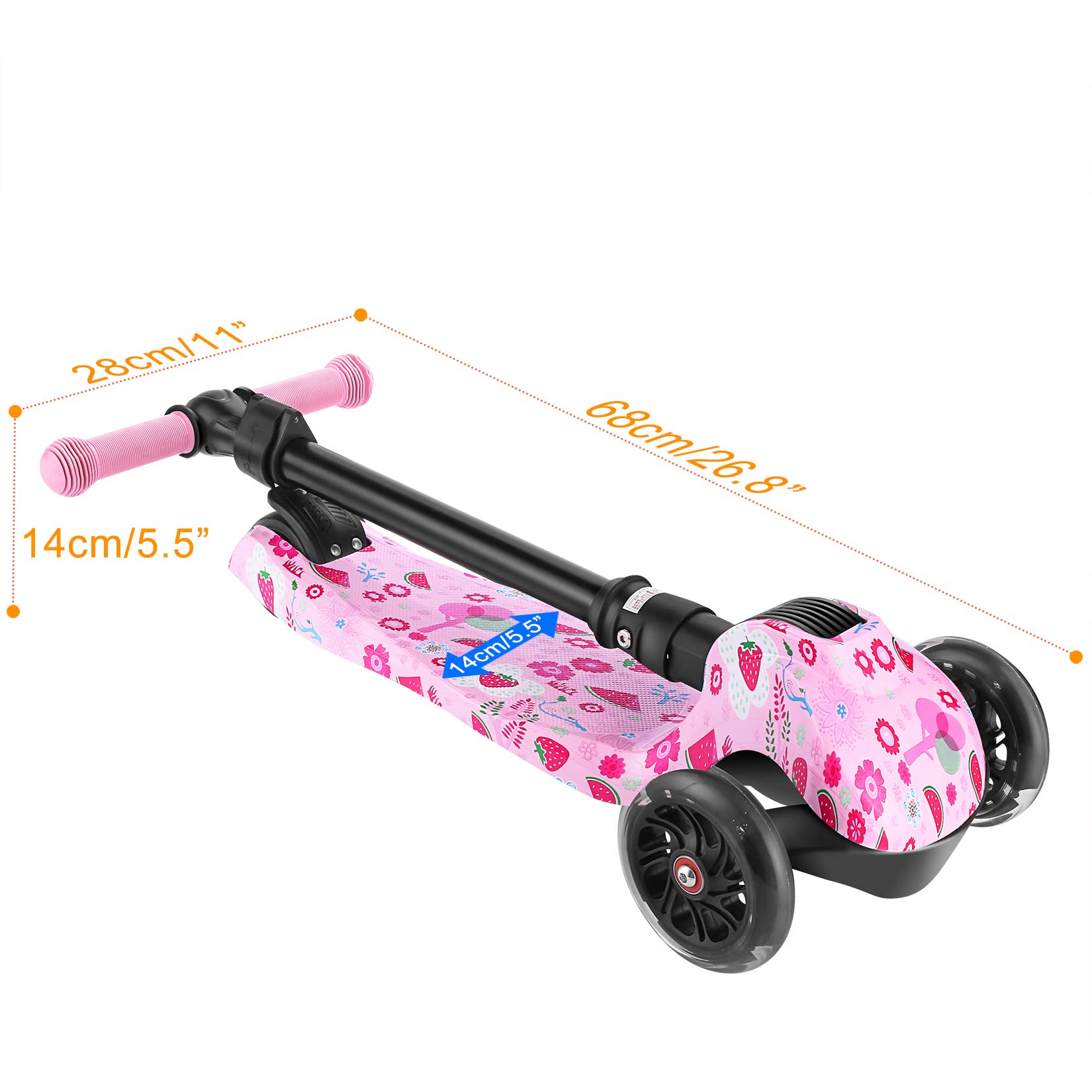 WeSkate Scooter for Kids, Foldable Scooter for Toddlers Girls & Boys with LED Lights Up Scooters Wheels, Adjustable Height Scooter for Children Age 3-12