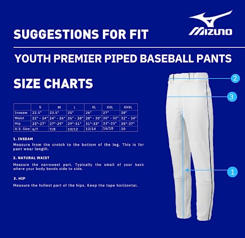 Mizuno boys Mizuno Youth Premier Piped Pant XL White Navy, White-navy, X-Large US