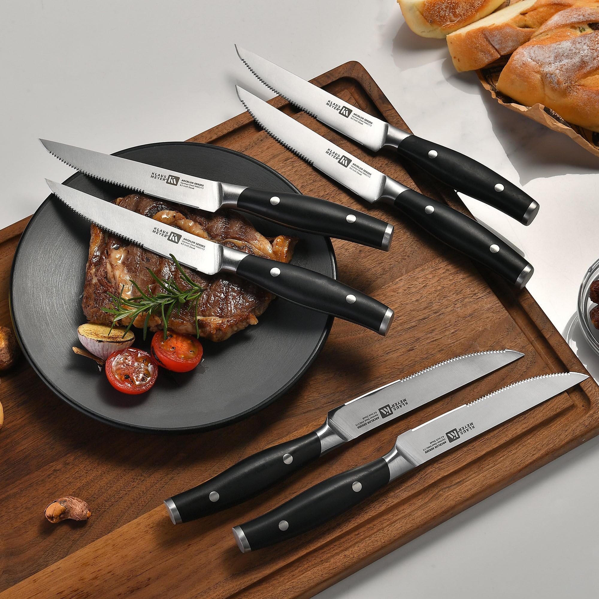 Klaus Meyer Arcelor 14 Piece Exclusive German Steel Non-Slip Handles Knife Set with Solid Wood Block …