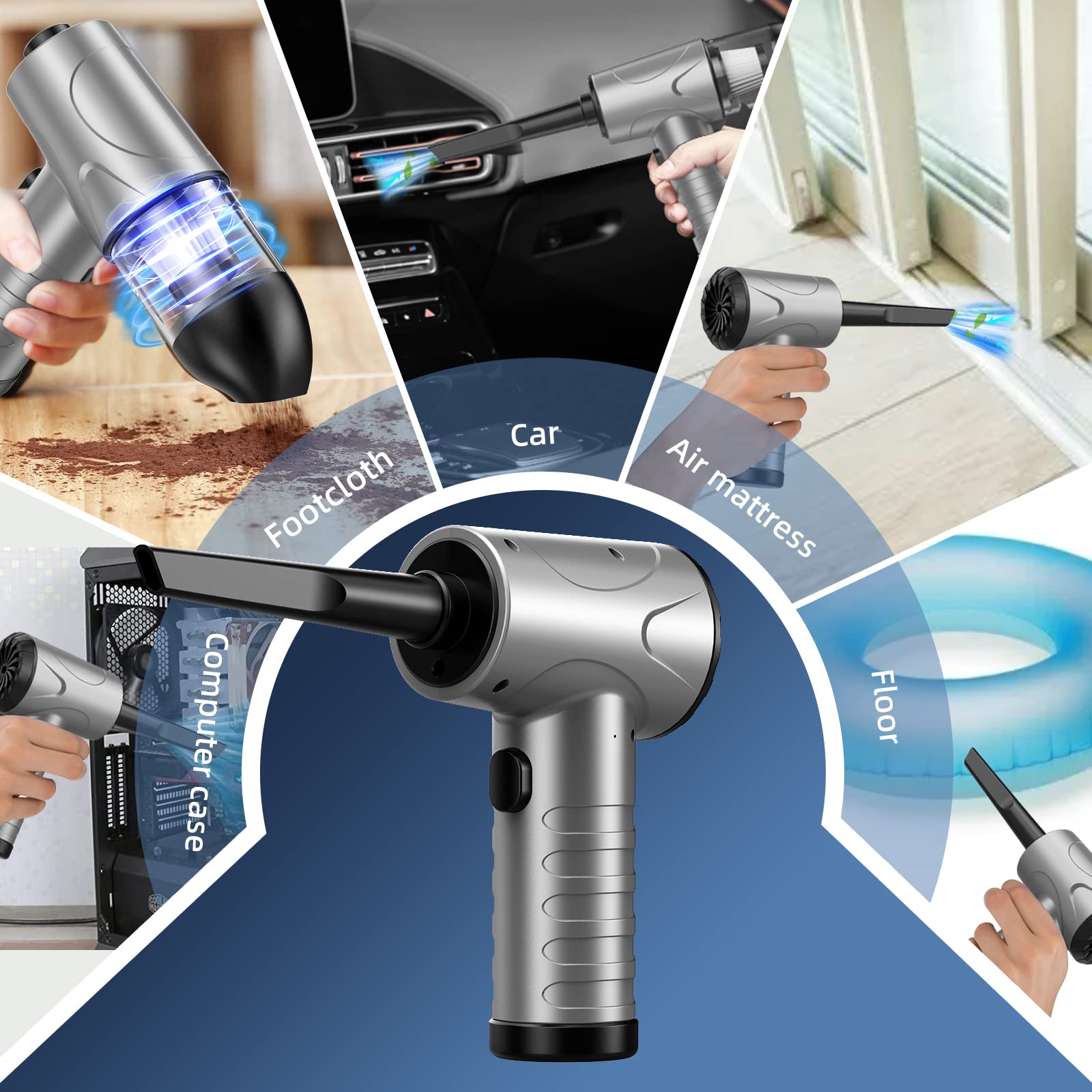 Compressed Air Duster, 100000RPM Electric Air Duster & Vacuum Cleaner 2 in 1 Rechargeable, Air Blower for Compute and Keyboard, Cordless Air Duster 7500MAH