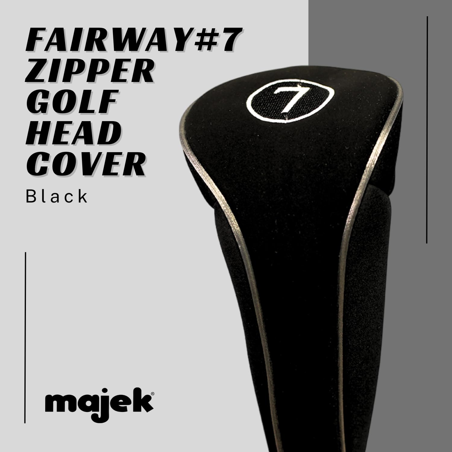 Black Golf Zipper Head Cover #7 Fairway Wood Metal Headcover Traditional Plain Protective Cover Fits All Fairway Golf Clubs for Golfing Buddies