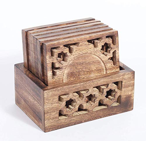 Rusticity Drink Coasters with Holder | Wood Coasters Set of 6 for Tabletop Protection, Suitable for Kinds of Cups, Rustic Coasters for Wooden Table, Cool Home Decor, 4.8x4 in
