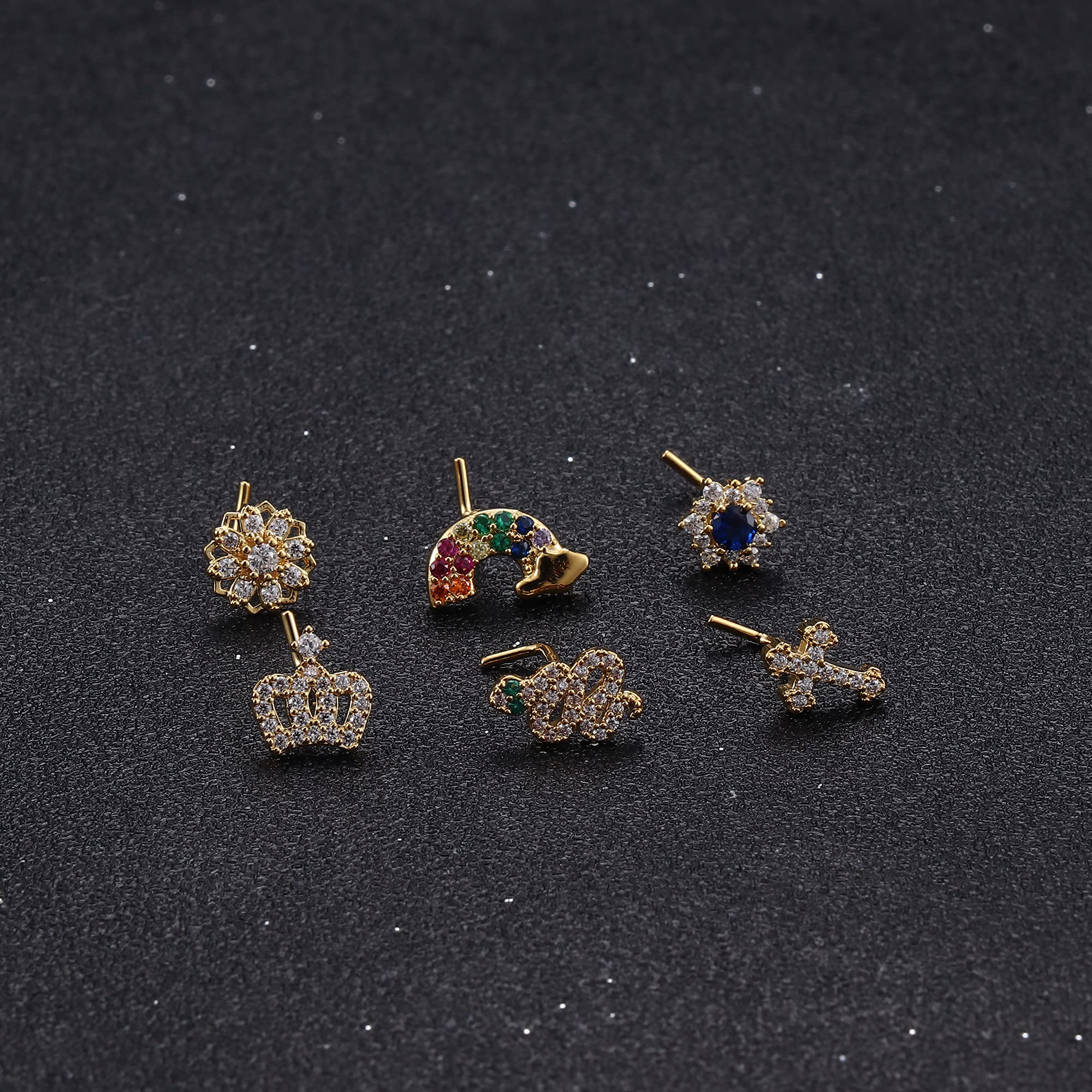 Besteel 12PCS Nose Ring Studs for Women 20G Stainless Steel L Shaped Nose Rings CZ Nose Studs Assorted Nose Piercing Jewelry Gold-tone