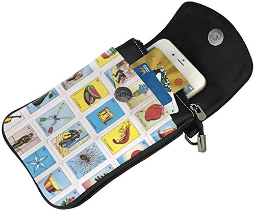 Loteria Card Pattern Women Soft PU Leather Cellphone Purse Wallet Handbag Small Crossbody Shoulder Bag
