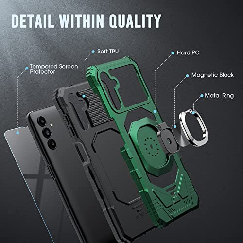 for Samsung Galaxy A13 5G / 4G Case: with Tempered Screen Protector & Built in 360° Adjustable Ring Kickstand Shockproof Protection TPU Bumper Armor Design Phone Cover for Samsung Galaxy A13 - Green