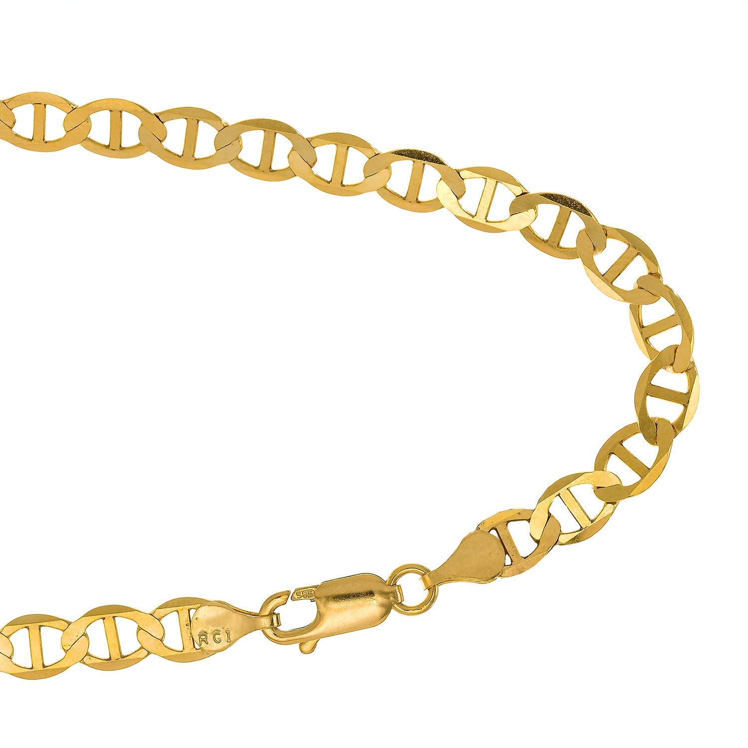 JewelStop 14k Solid Yellow Gold 3.2 mm Mariner Anklet, Lobster Claw Clasp, 10 Inches, 2.6gr.