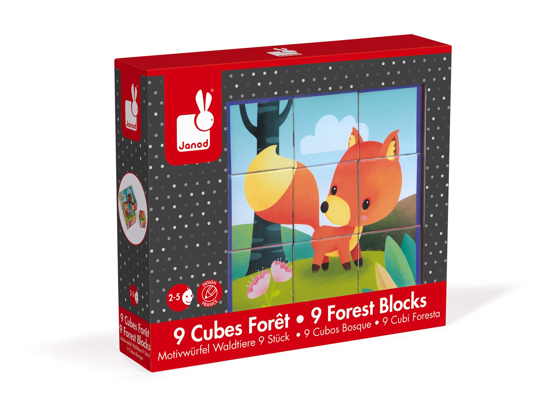 Janod Kubkid - 9 Blocks - Forest Animals Puzzle, One Color