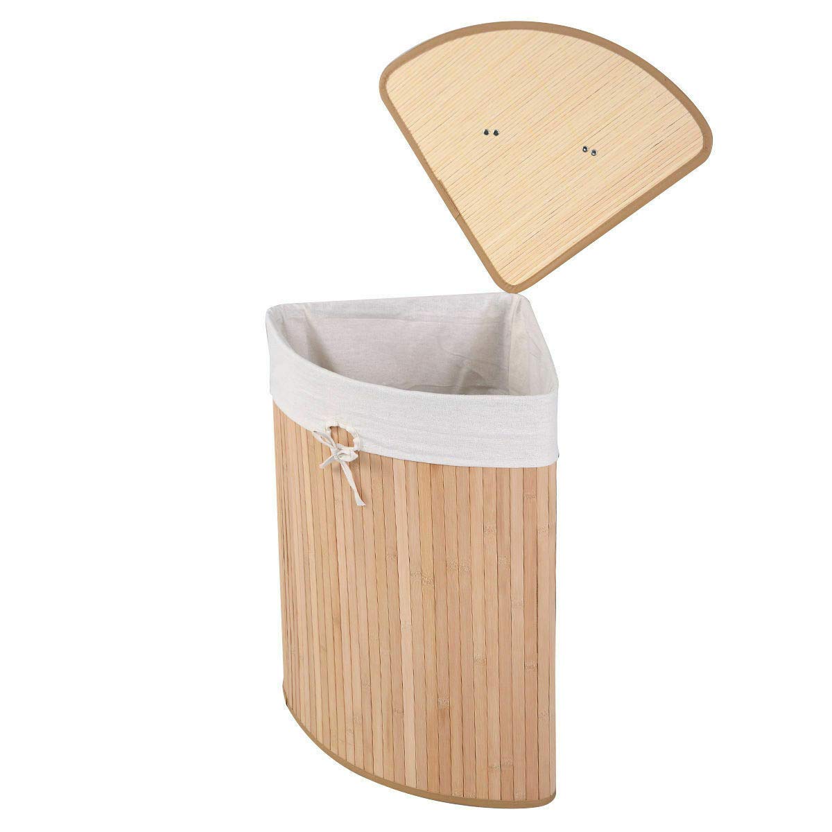 Giantex Corner Laundry Hamper with Lid, Bamboo Laundry Basket with Removable Liner and Handle, Clothes Basket for Cloth Organize, Clothes Storage Bin for Bedroom, Laundry, Living Room (Beige)