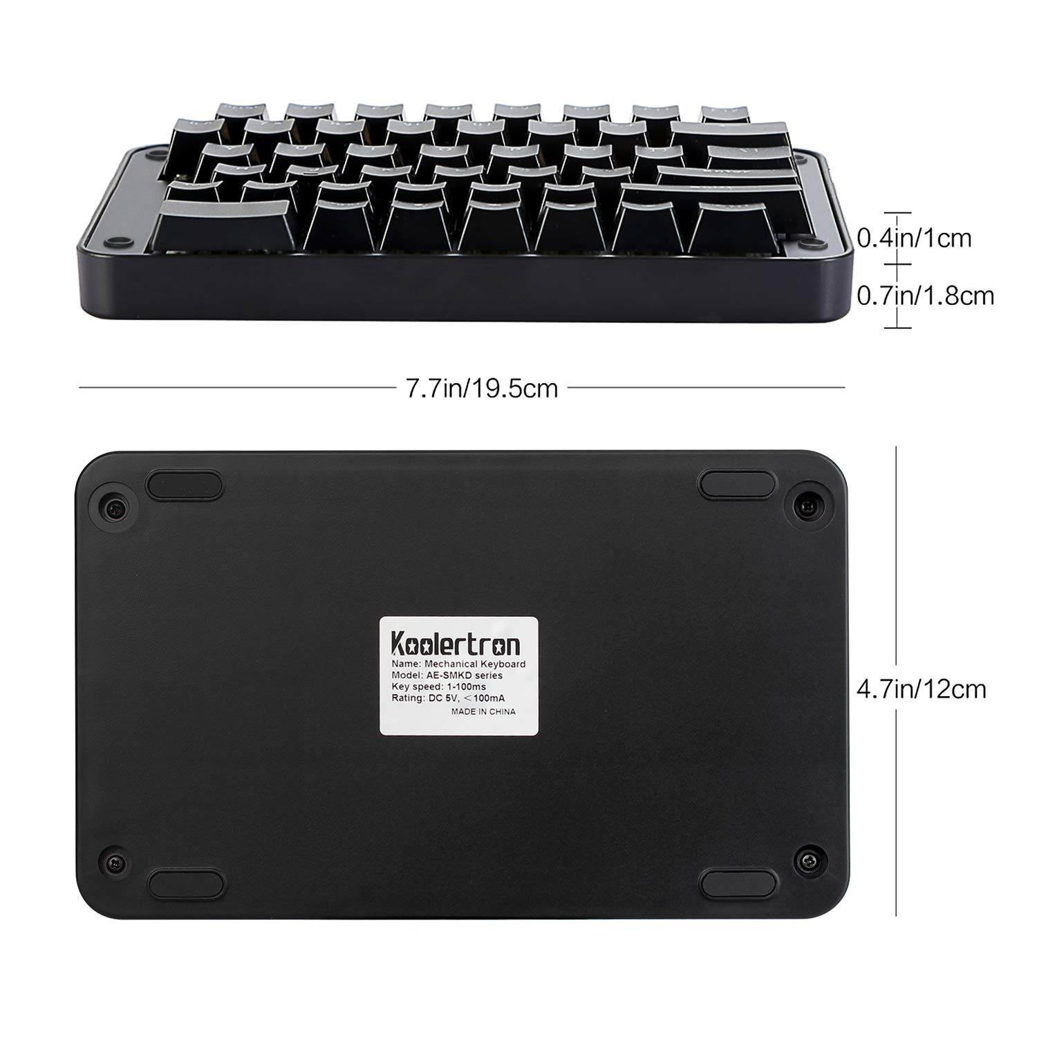 Koolertron Programmable Split Mechanical Keyboard, All 89 Keys Programmable Ergonomic Keypad with OEM Gateron Black Switch, 8 Macro Keys - [SMKD62] Black (OEM Switch White Backlit)