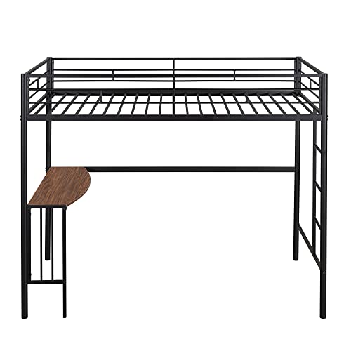 Harper & Bright Designs Twin Over Full Metal Bunk Bed Frame with Desk, Ladder and Quality Slats for Bedroom (Black)