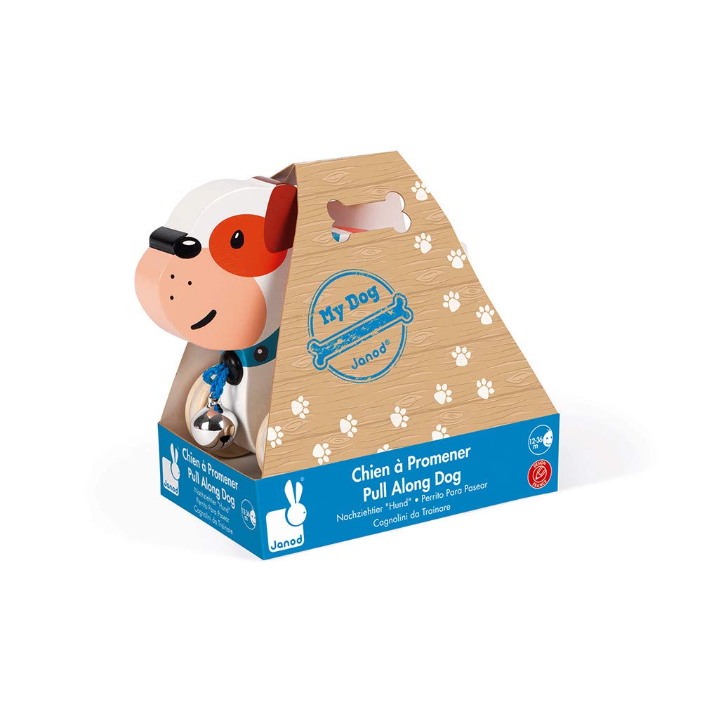 Janod My Dog Wooden Pull Along Bulldog - Ages 12 Months+ - J08216