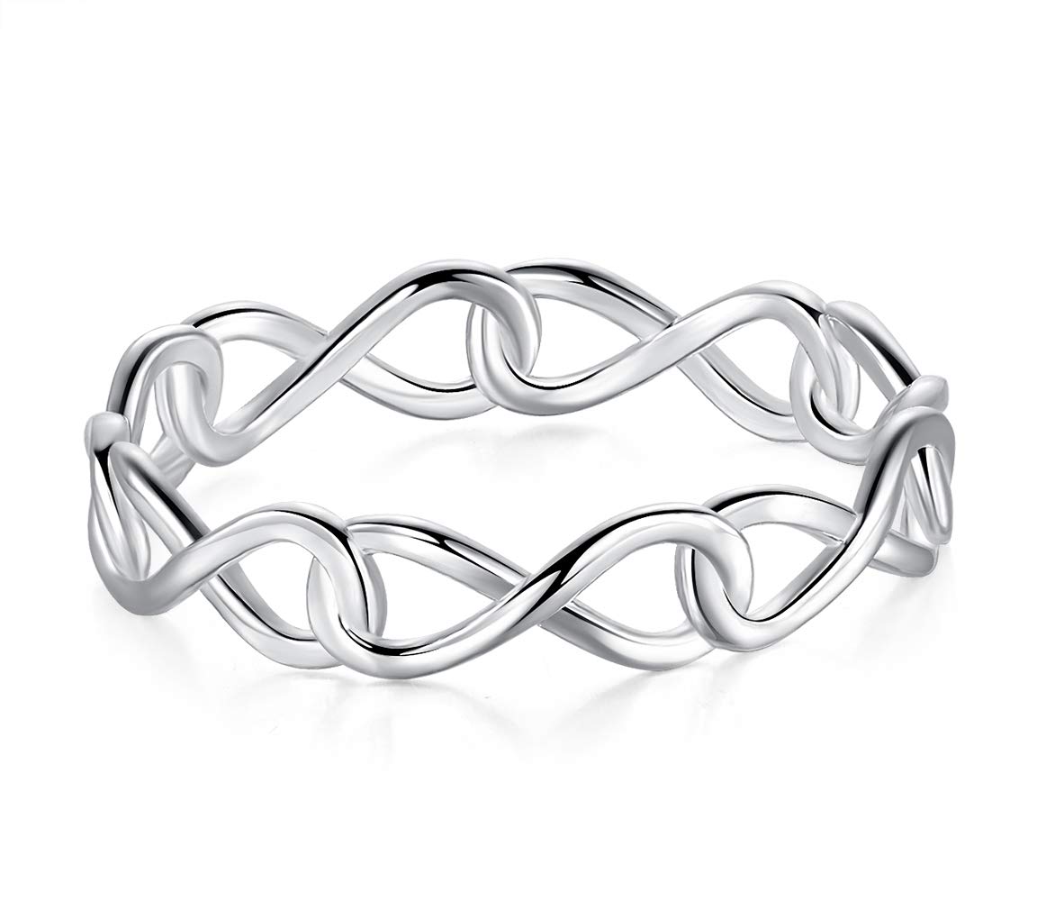 BORUO 925 Sterling Silver Ring High Polish Infinity Symbol Tarnish Resistant Comfort Fit Wedding Band Ring Size 8